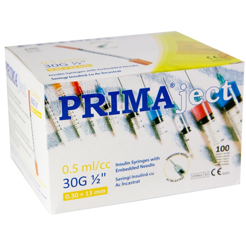 Seringi Insulina 0.5 ml cu ac fix 30G Prima Ject | medAZ.ro